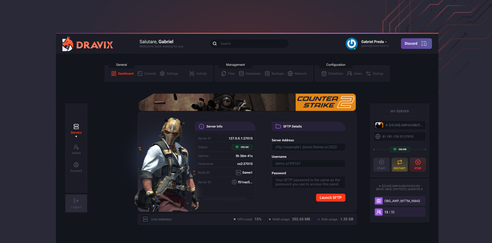 Temă modernă pentru Pterodactyl Panel – Dravix Theme - Blog.Clever-Host.ro